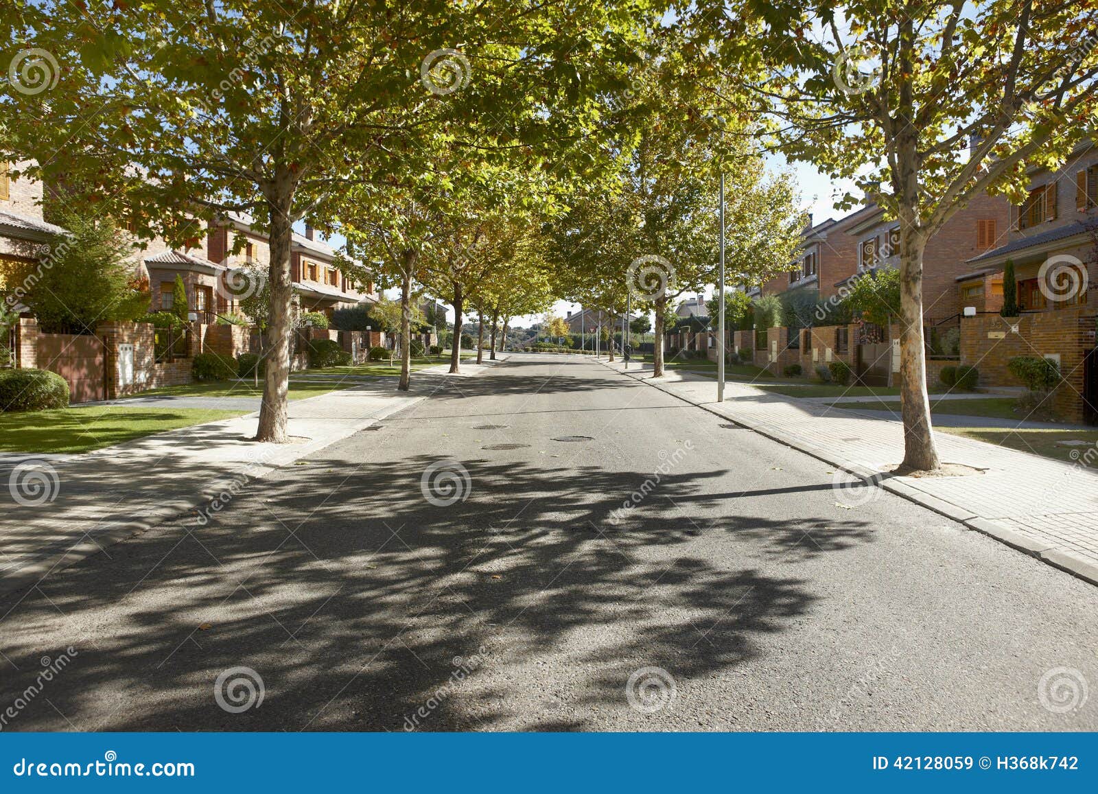 Quiet Street View in a Residential Area Stock Image - Image of houses ...
