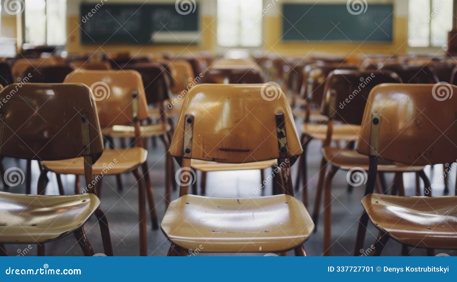 Quiet Study Hall - Empty Classroom Desks with Chalkboard Stock ...