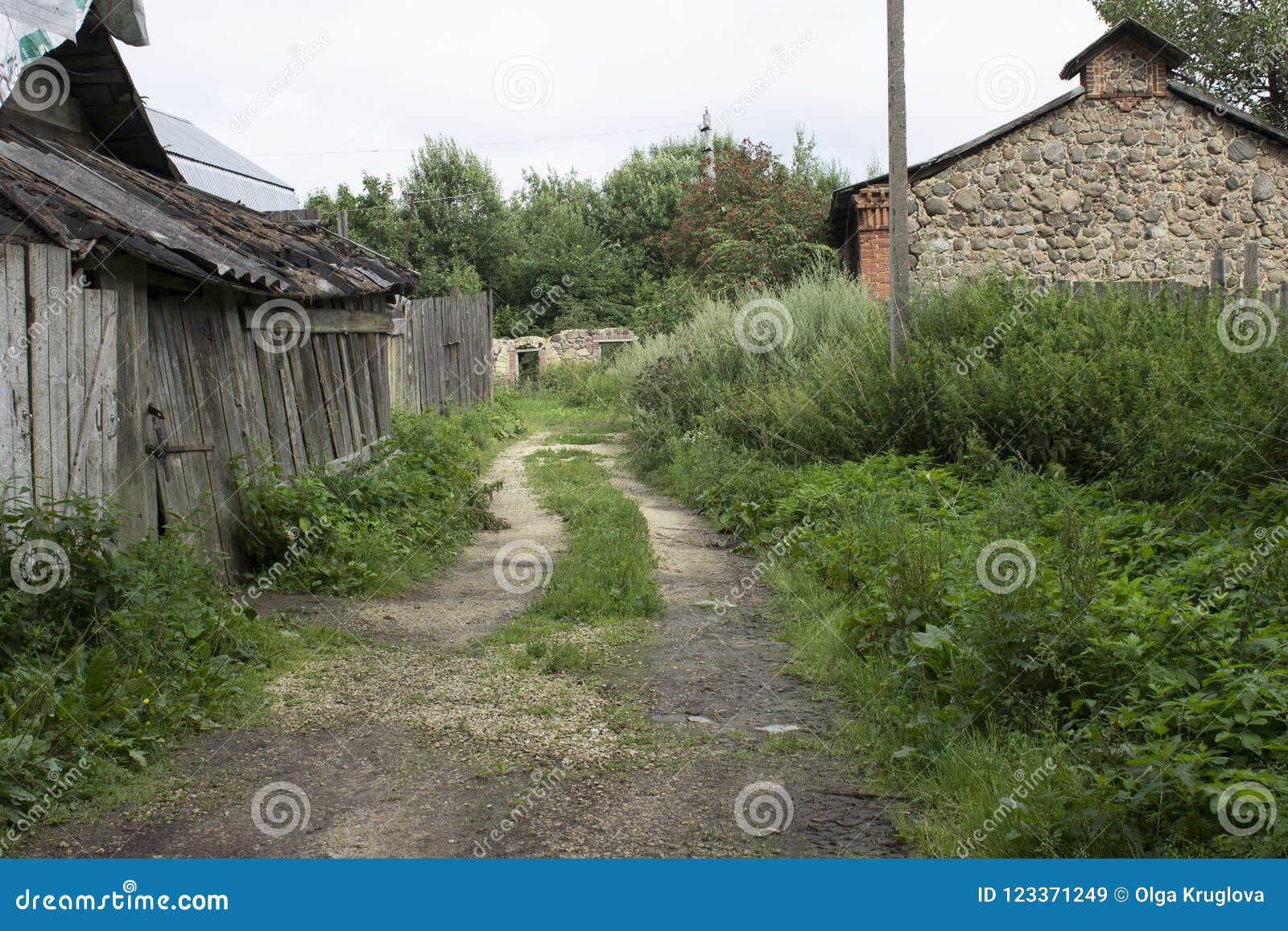 Quiet Village Street with an Old Barn Stock Image - Image of ...