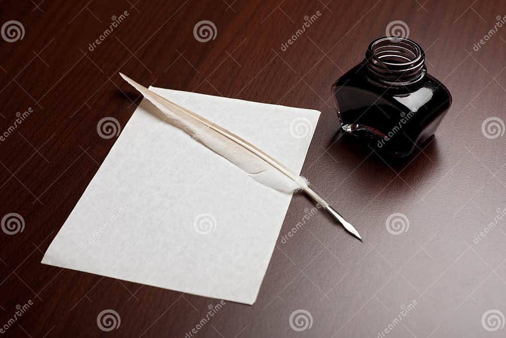 Quill, ink and paper stock photo. Image of form, paper - 7957882