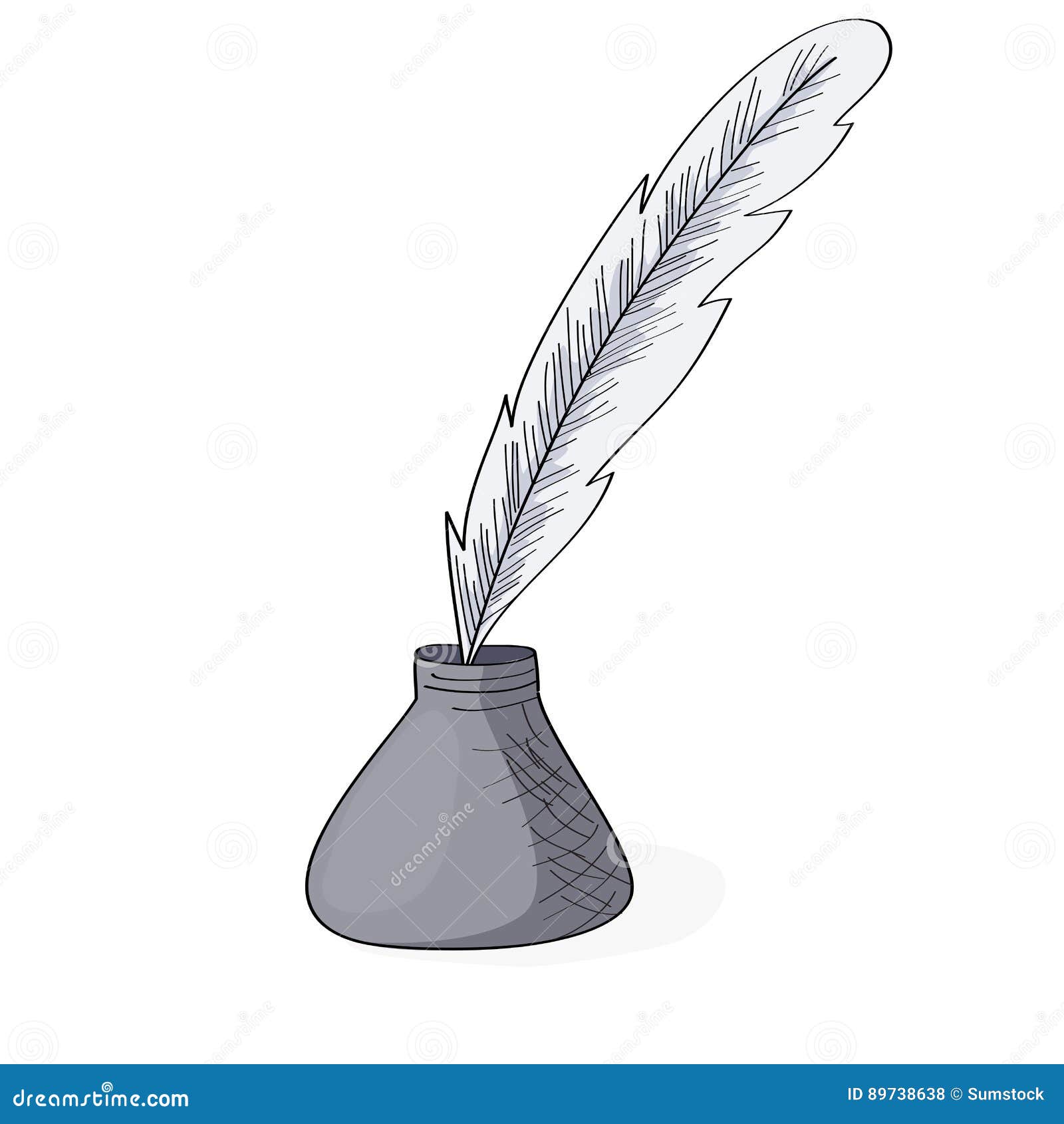 Quill and ink pot drawing stock vector. Illustration of ancient - 89738638