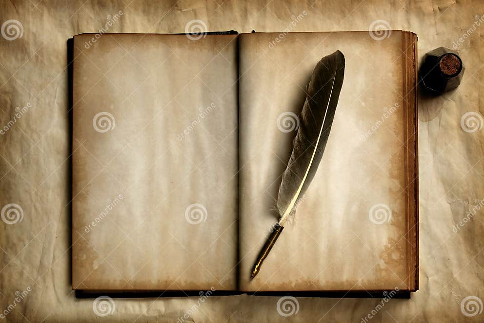 Quill on old book stock photo. Image of ancient, open - 15448622