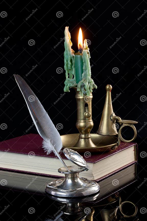 Quill Pen and Candle stock photo. Image of black, fire - 27182860