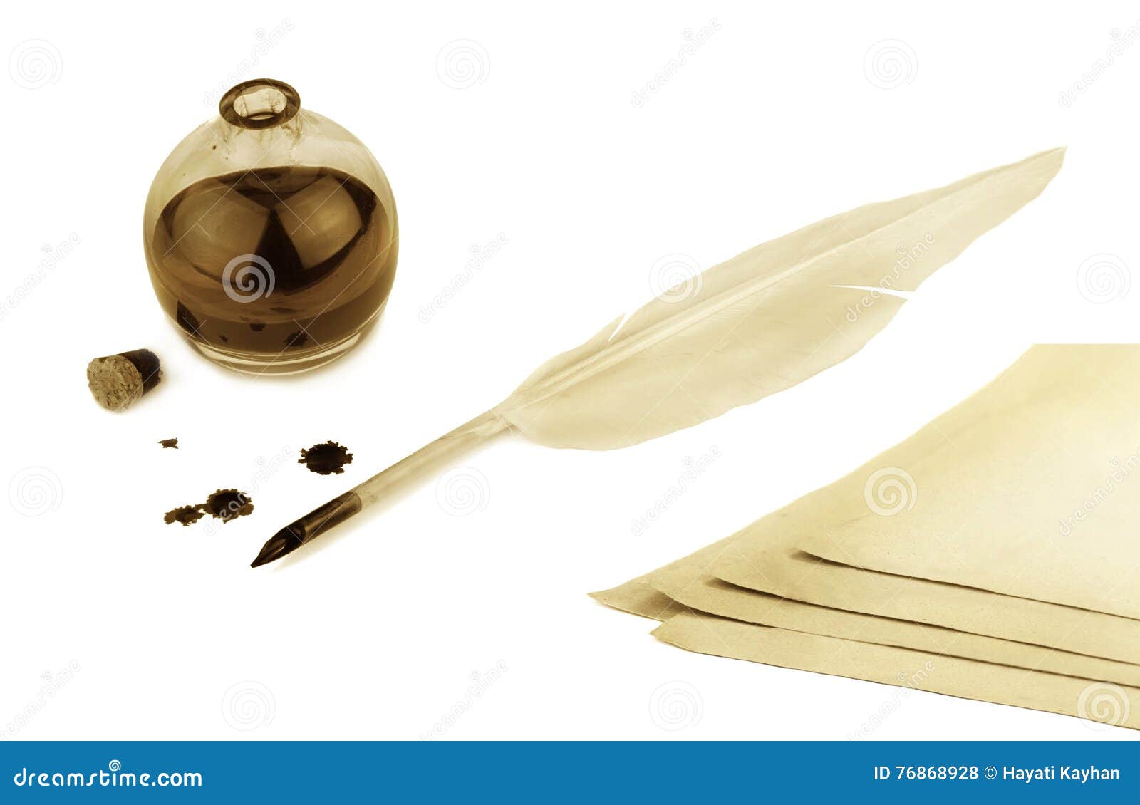 Quill Pen and Glass Ink Bottle with Paper Stock Photo - Image of paper ...
