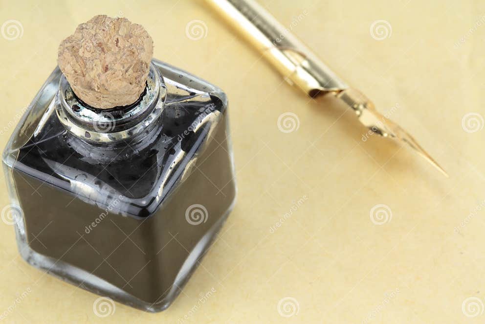 Quill pen and ink bottle stock image. Image of document - 40115543