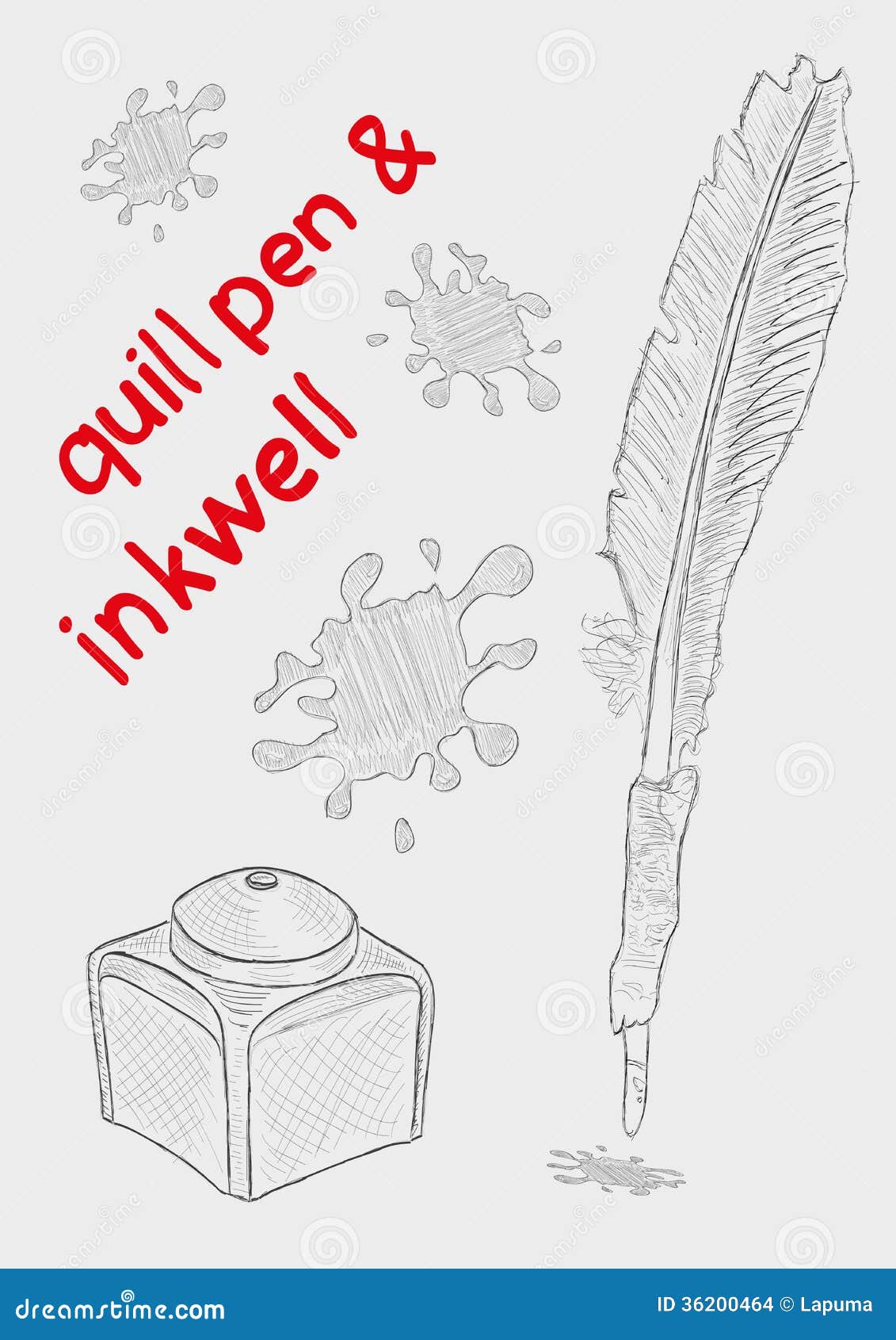 Quill pen and inkwell stock vector. Illustration of vector - 36200464