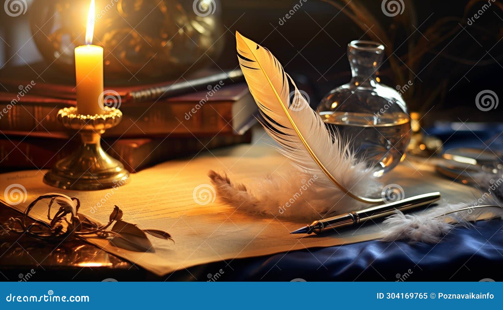 Quill Pen in an Old-Fashioned Study. Banner with Place for Text Stock ...