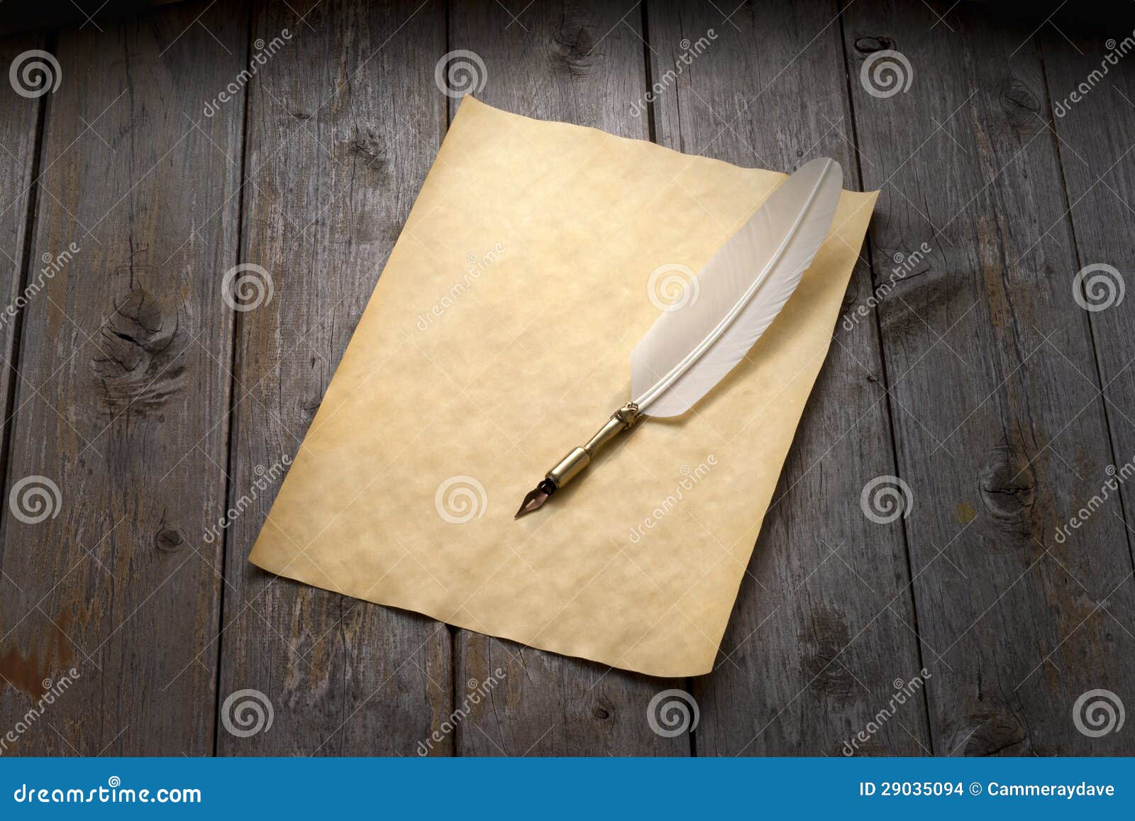 Quill Pen & Paper Background Stock Photo - Image of object, wood: 29035094