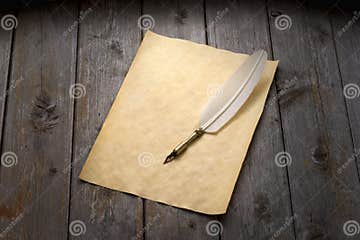Quill Pen & Paper Background Stock Photo - Image of object, wood: 29035094