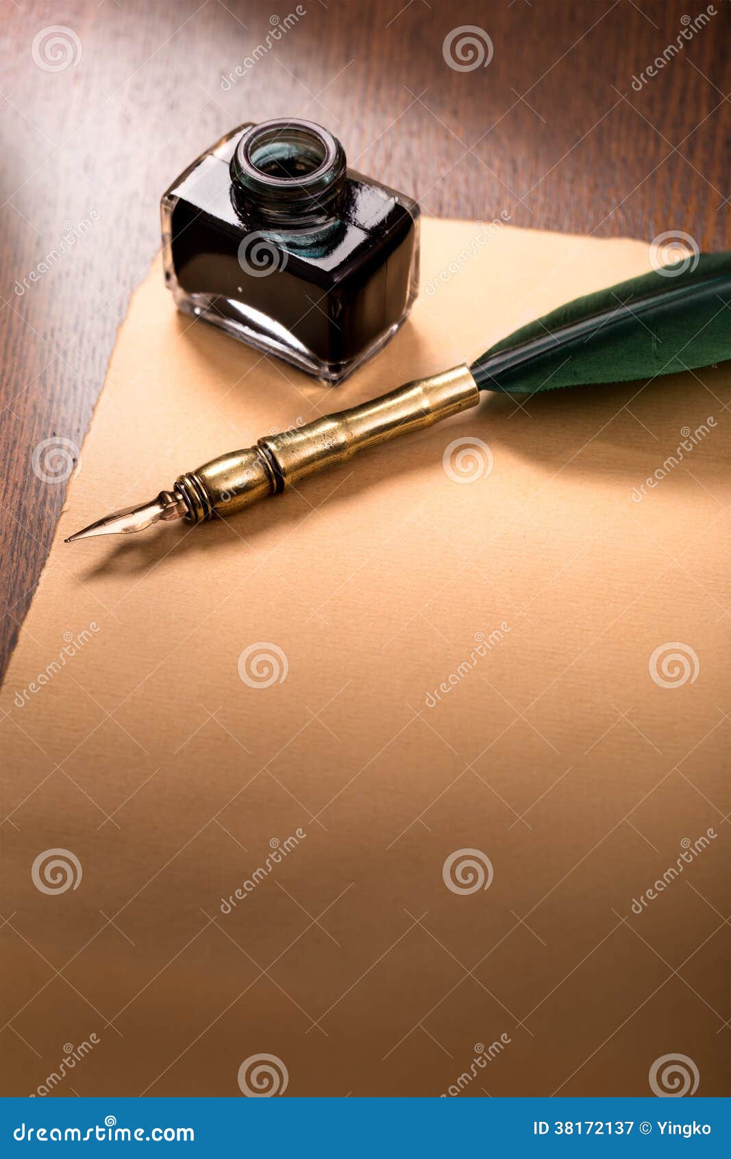 Quill Pen and Paper on Wooden Table Stock Image - Image of oldfashioned ...