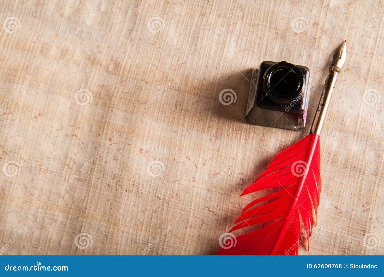 Quill Pen and Papyrus Paper Stock Photo - Image of feather, ages: 62600768