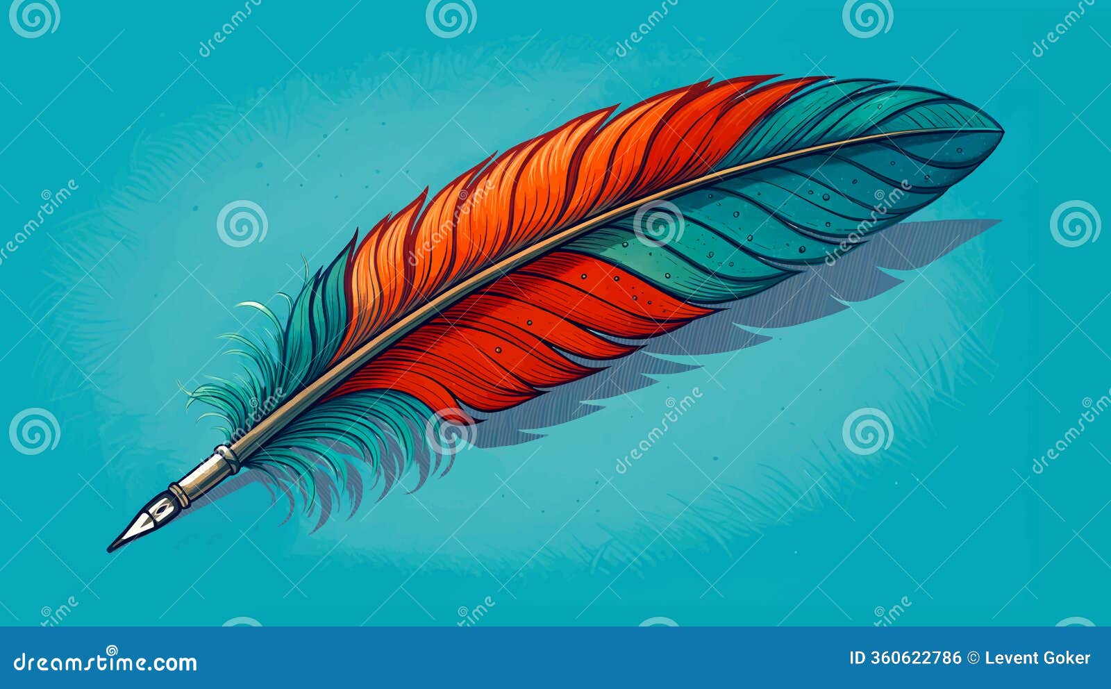 A Quill Pen on a Pastel Blue Background. Stock Illustration ...
