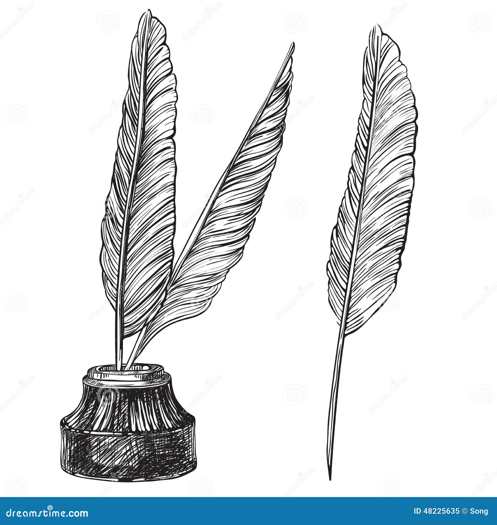 Quill Pens and inkwell stock vector. Illustration of isolated - 48225635