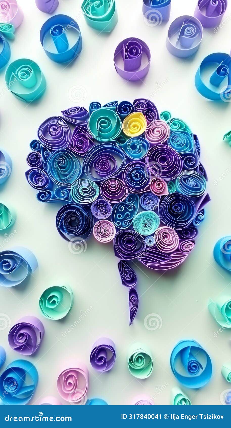 Quilled Paper Brain Isolated on White Background with Ample Space for ...