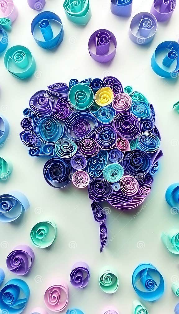 Quilled Paper Brain Isolated on White Background with Ample Space for ...