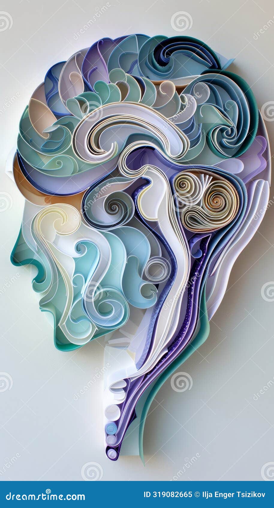 Quilled Paper Brain Sculpture Isolated on White Background with Ample ...