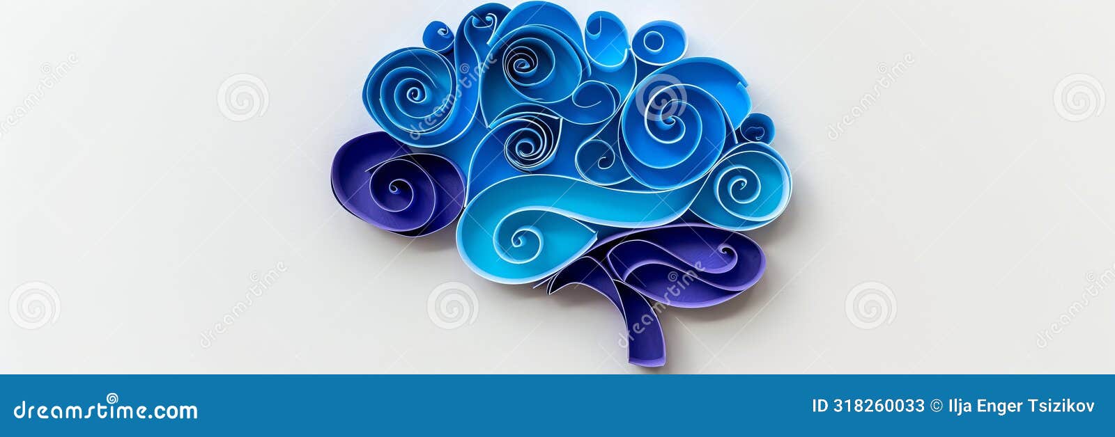 Quilled Paper Brain Sculpture on White Backdrop with Ample Space for ...