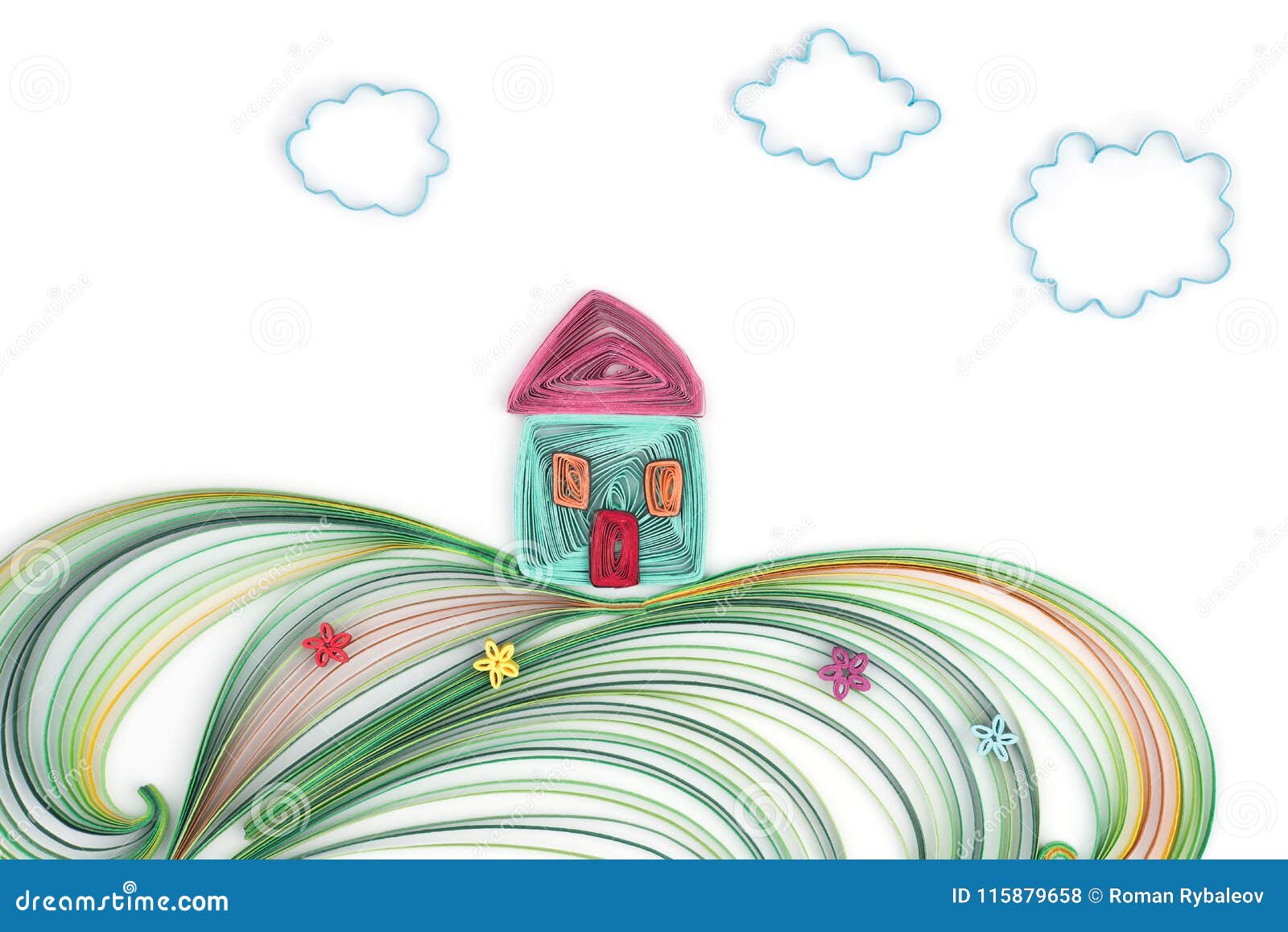 Quilling House, Grass and Clouds Stock Photo - Image of artwork, color ...