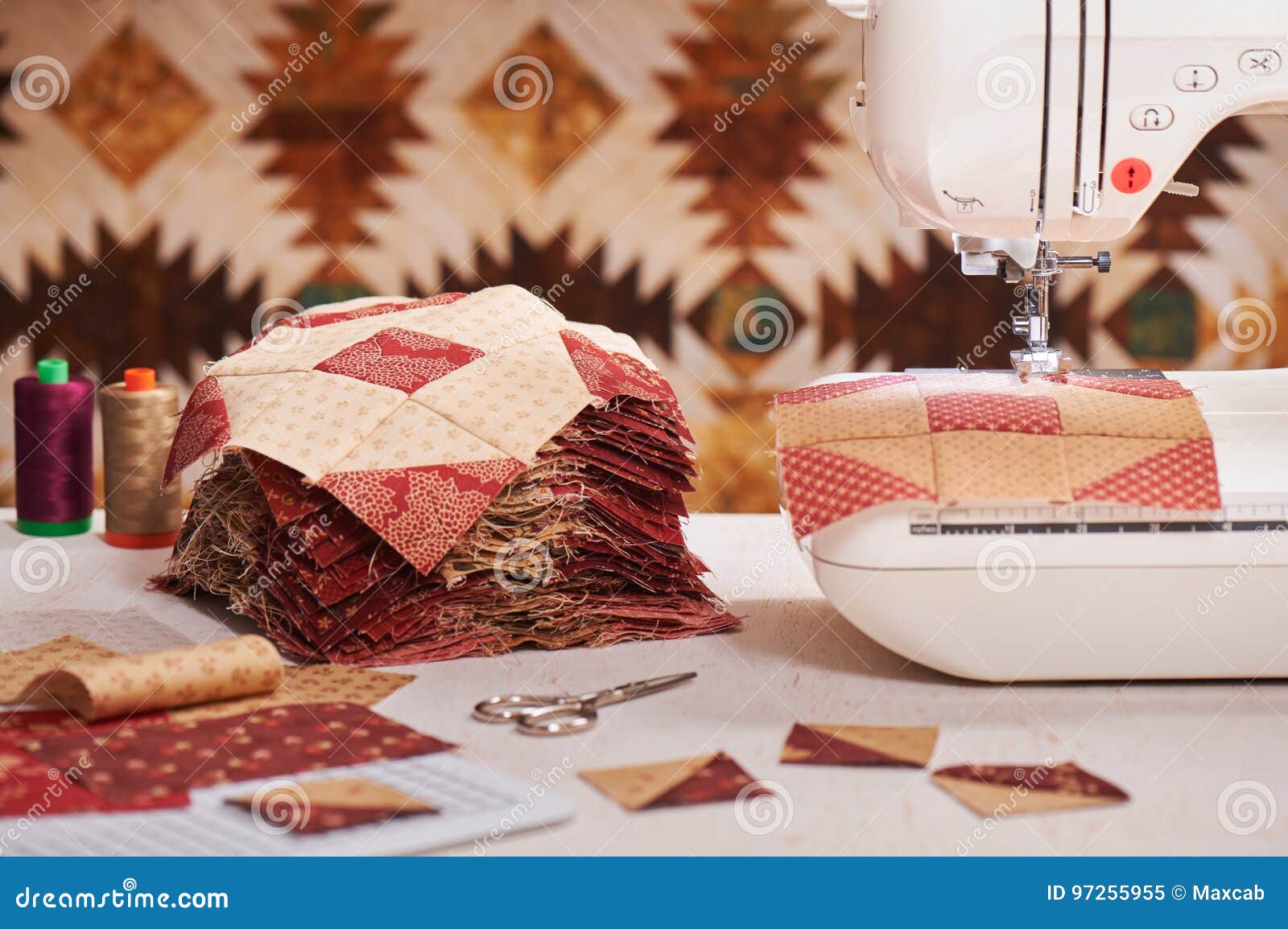 Quilt Blocks Sewing with an Electric Sewing Machine Stock Image - Image ...