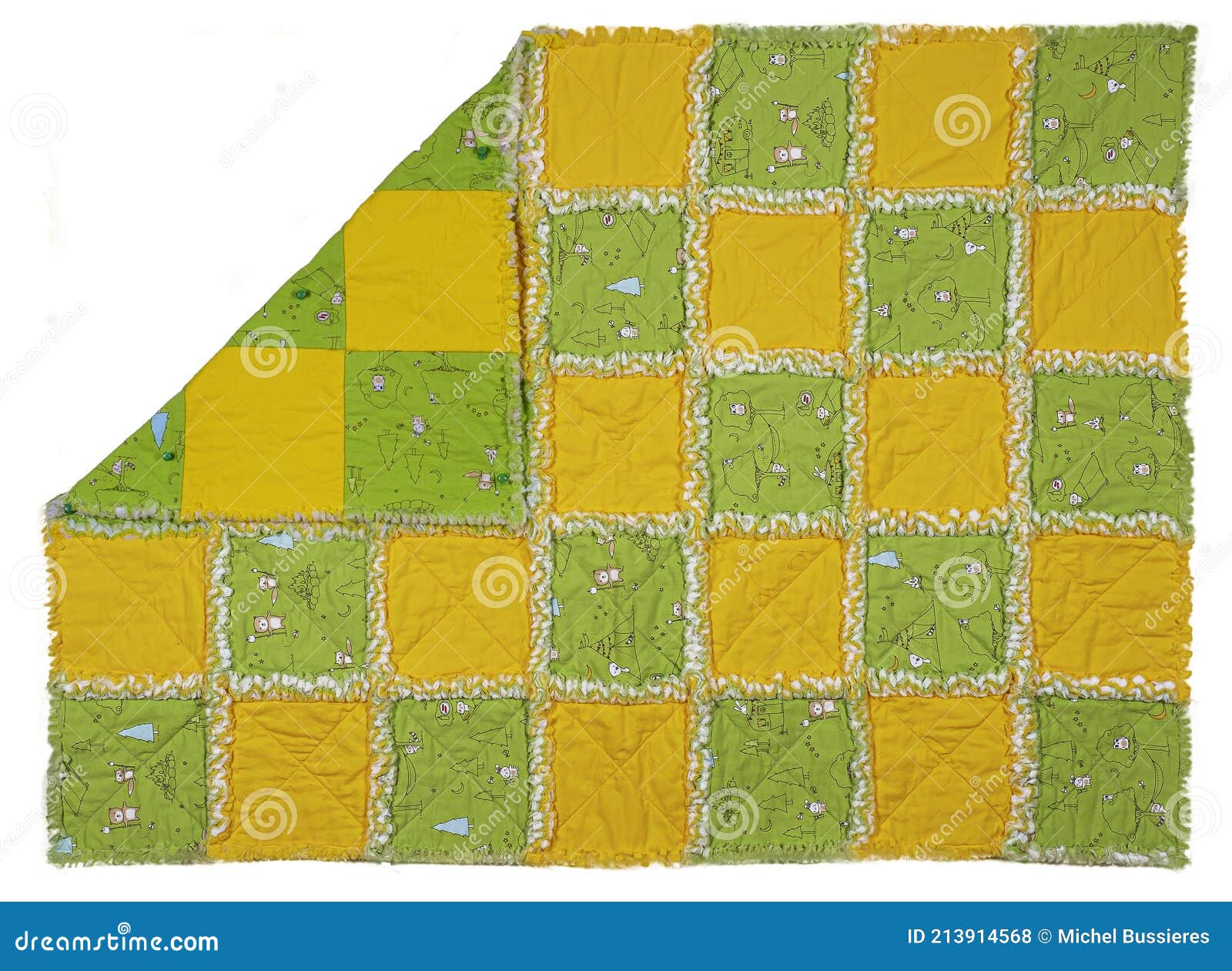 Yellow and Green Quilt with Animals and Trees Backing Garment Design ...