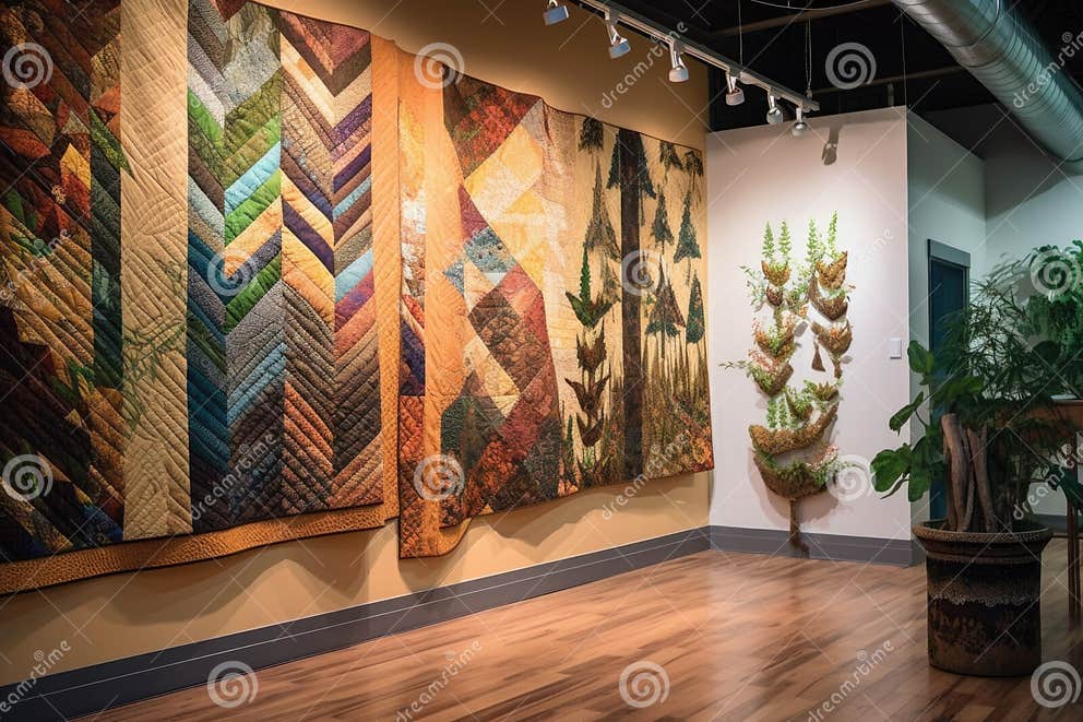 Quilt with Nature-inspired Patterns Hanging on a Wall Stock Image ...