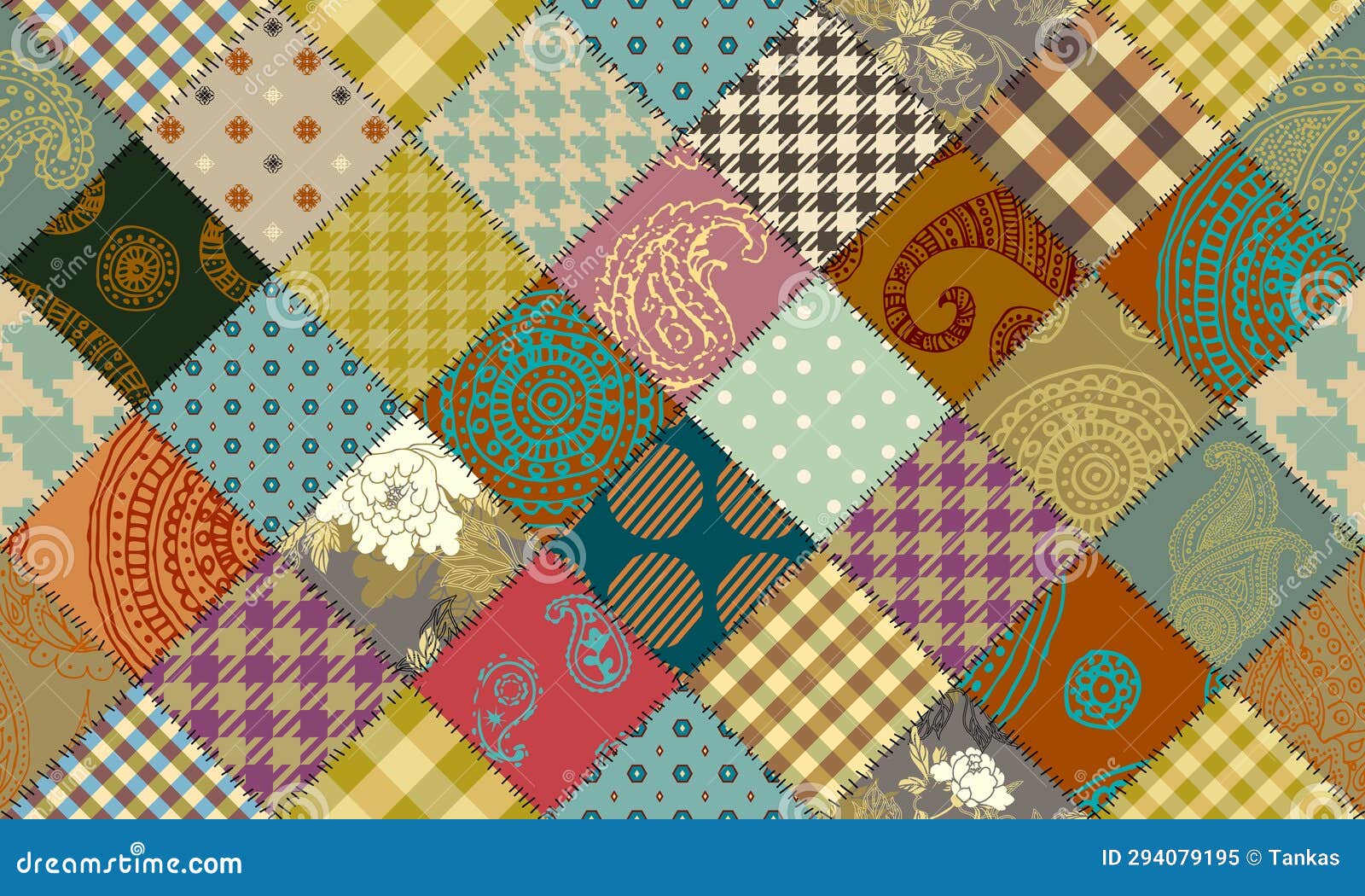 Quilting Design Patchwork Pattern with Natural Khaki Colors. Vector ...