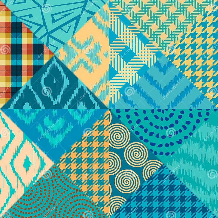 Quilting Design Patchwork Pattern with Teal Colors. Vector Pattern ...