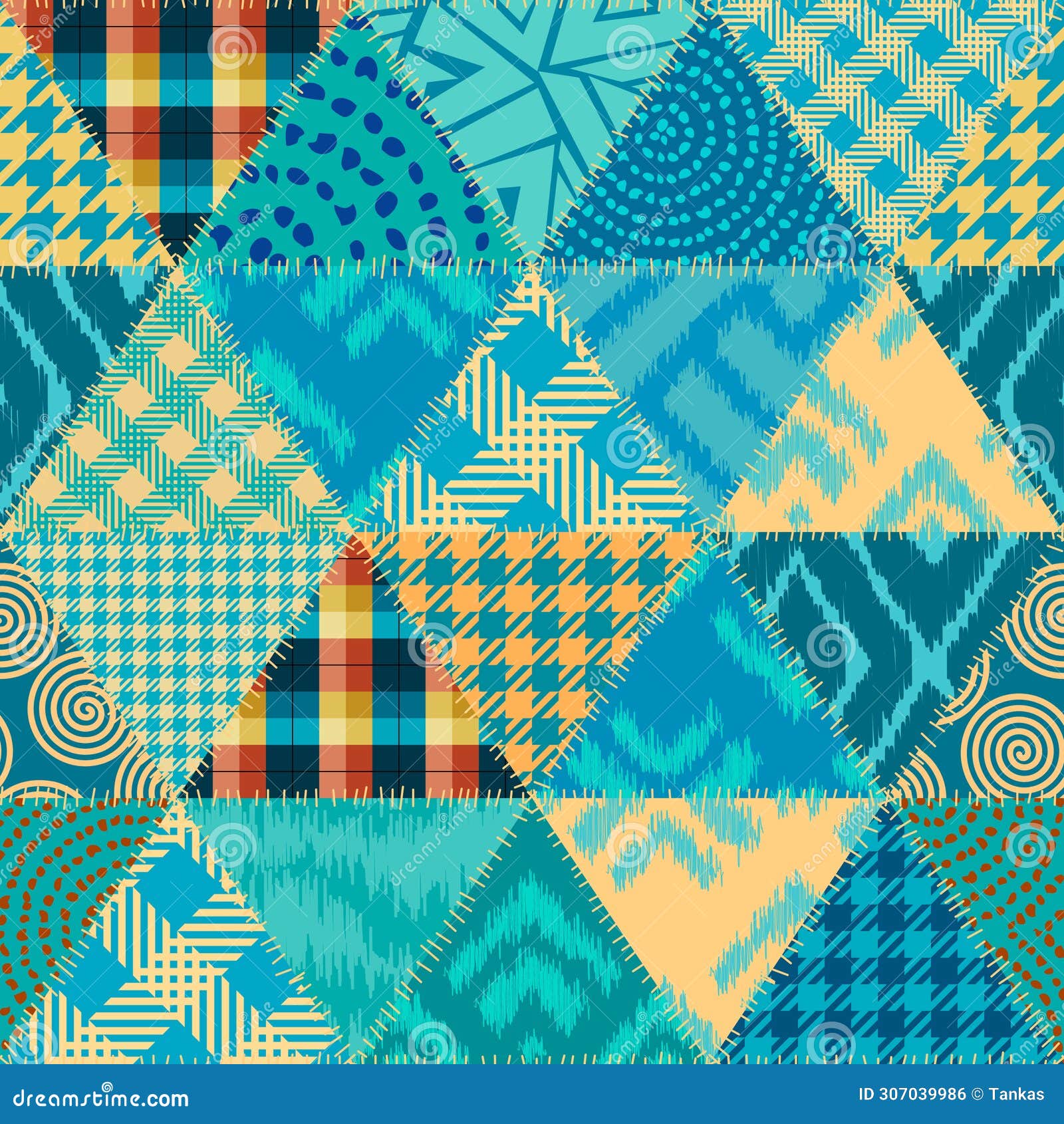 Quilting Design Patchwork Pattern with Teal Colours. Vector Pattern ...