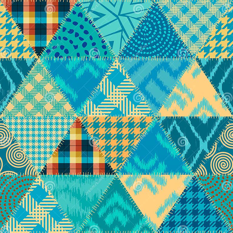 Quilting Design Patchwork Pattern with Teal Colours. Vector Pattern ...