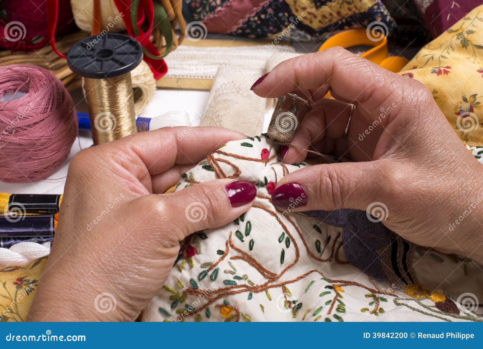 Quilting Equipment and Fabrics. Stock Photo - Image of patchwork ...