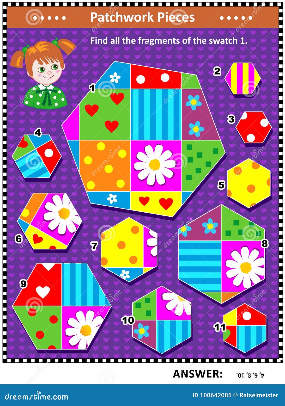 Quilting Or Patchwork Themed Logic Picture Puzzle Vector Illustration ...