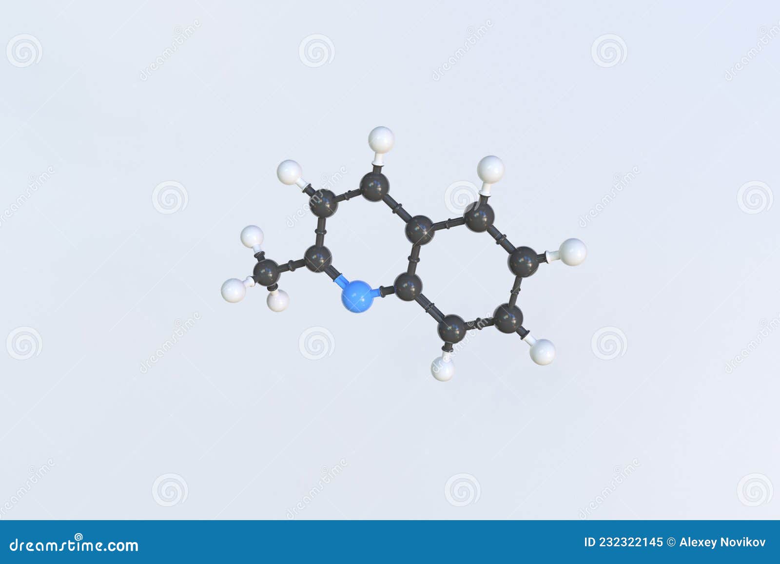 Quinaldine Molecule Made with Balls, Isolated Molecular Model. 3D ...