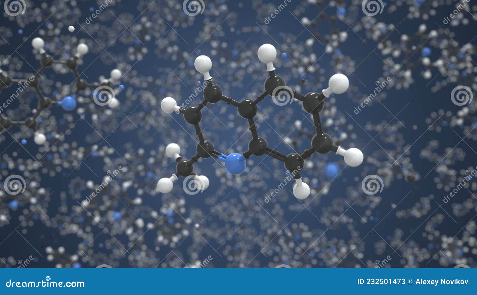 Quinaldine Molecule Made with Balls, Isolated Molecular Model. Looping ...