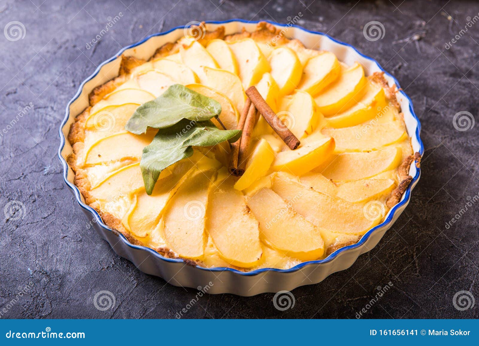 Quince Tart with Custard Open and Shortcrust Pastry and Cinnamon Stock ...