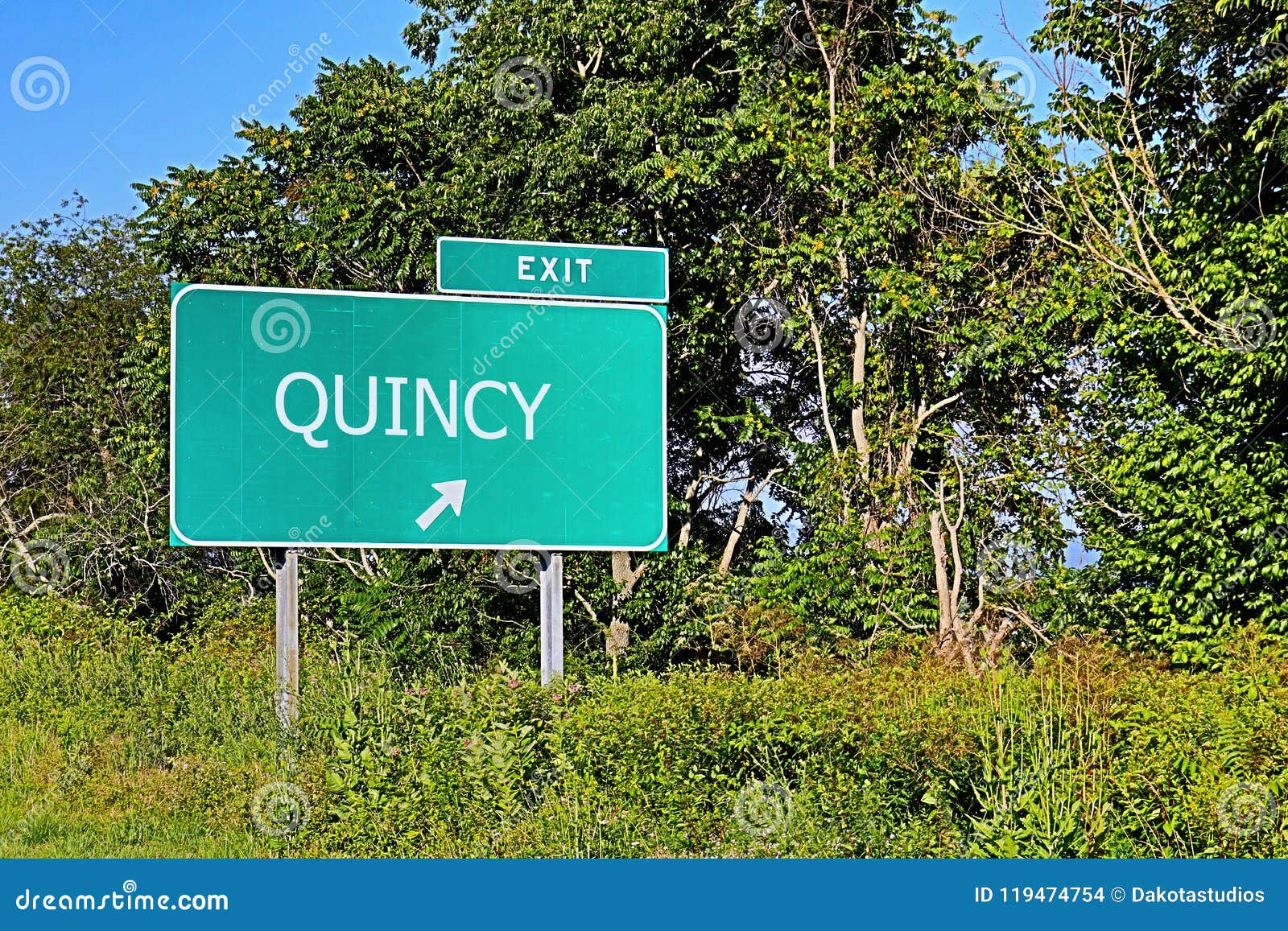 US Highway Exit Sign for Quincy Stock Photo - Image of highway, metal ...