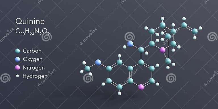 Quinine Molecule 3d Rendering, Flat Molecular Structure with Chemical ...