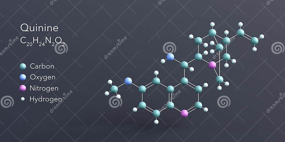 Quinine Molecule 3d Rendering, Flat Molecular Structure with Chemical ...