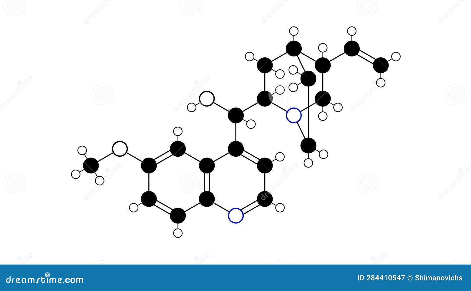 Quinine Molecule, Structural Chemical Formula, Ball-and-stick Model ...