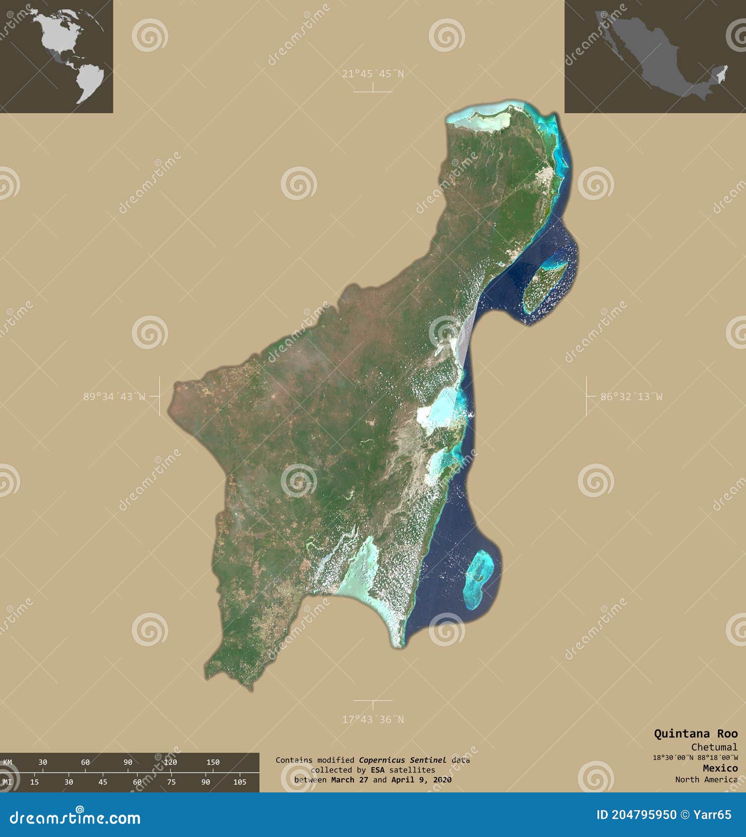 Quintana Roo, Mexico - Composition. Sentinel-2 Satellite Stock ...