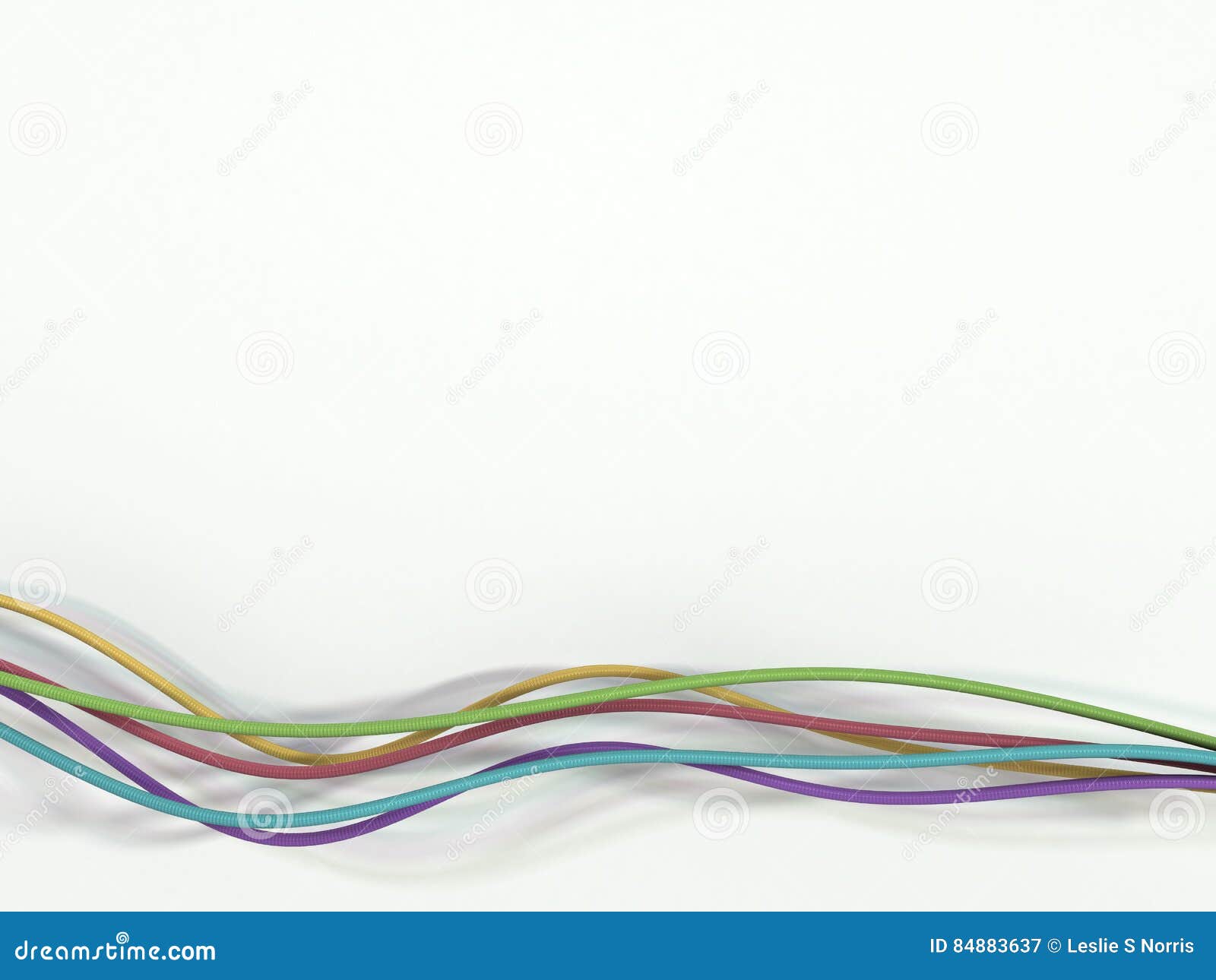 Quintet of Brightly Colored Cables or Strings on a White Background ...