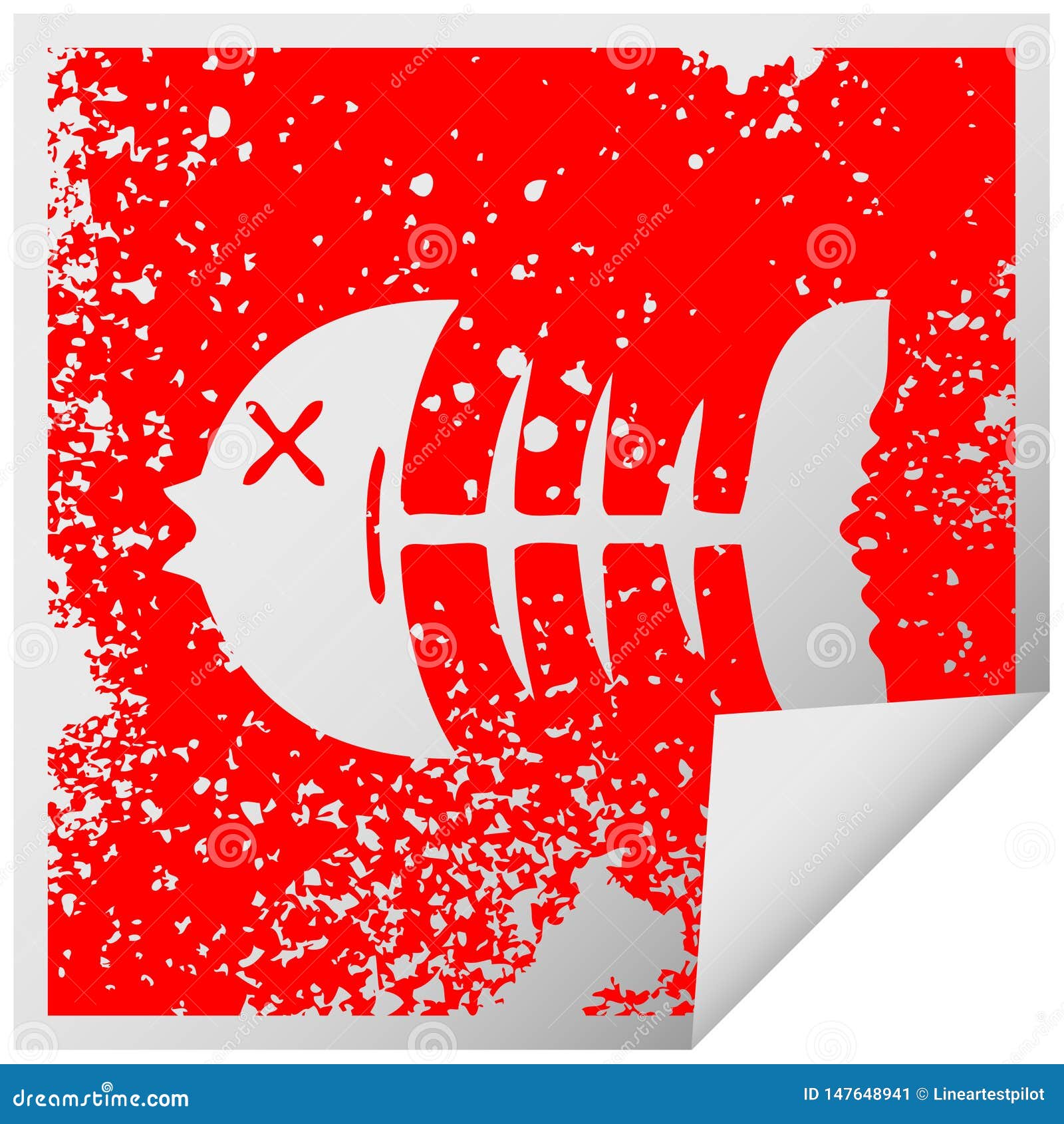 Quirky Distressed Square Peeling Sticker Symbol Dead Fish Bone Stock ...
