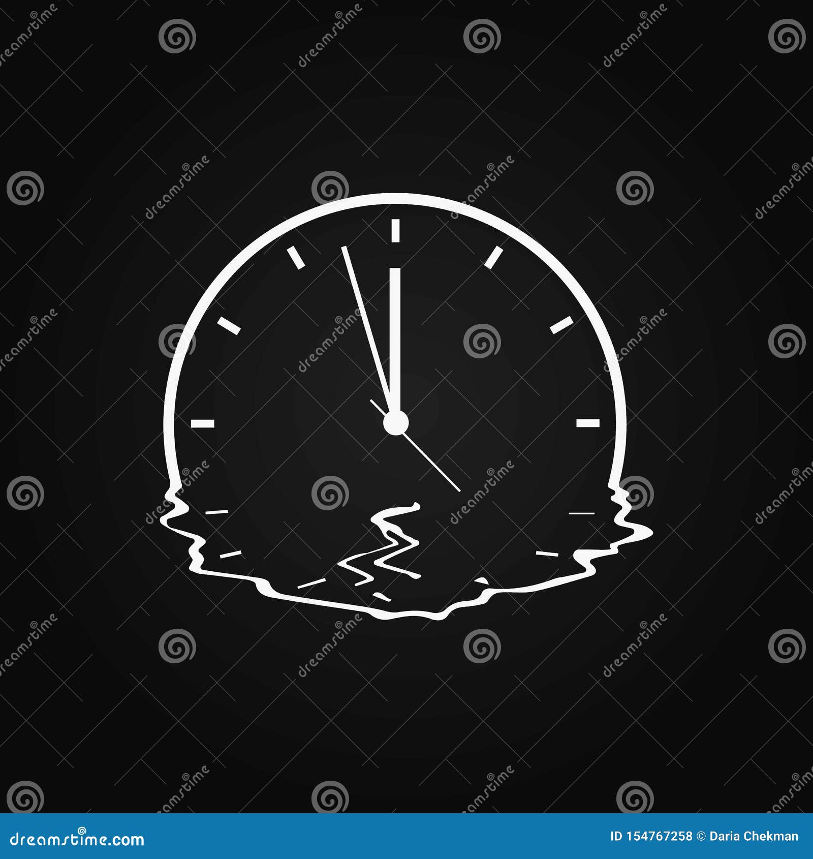 Melting Clock, Distorted Dial With Shadow Isolated On White. Vector ...