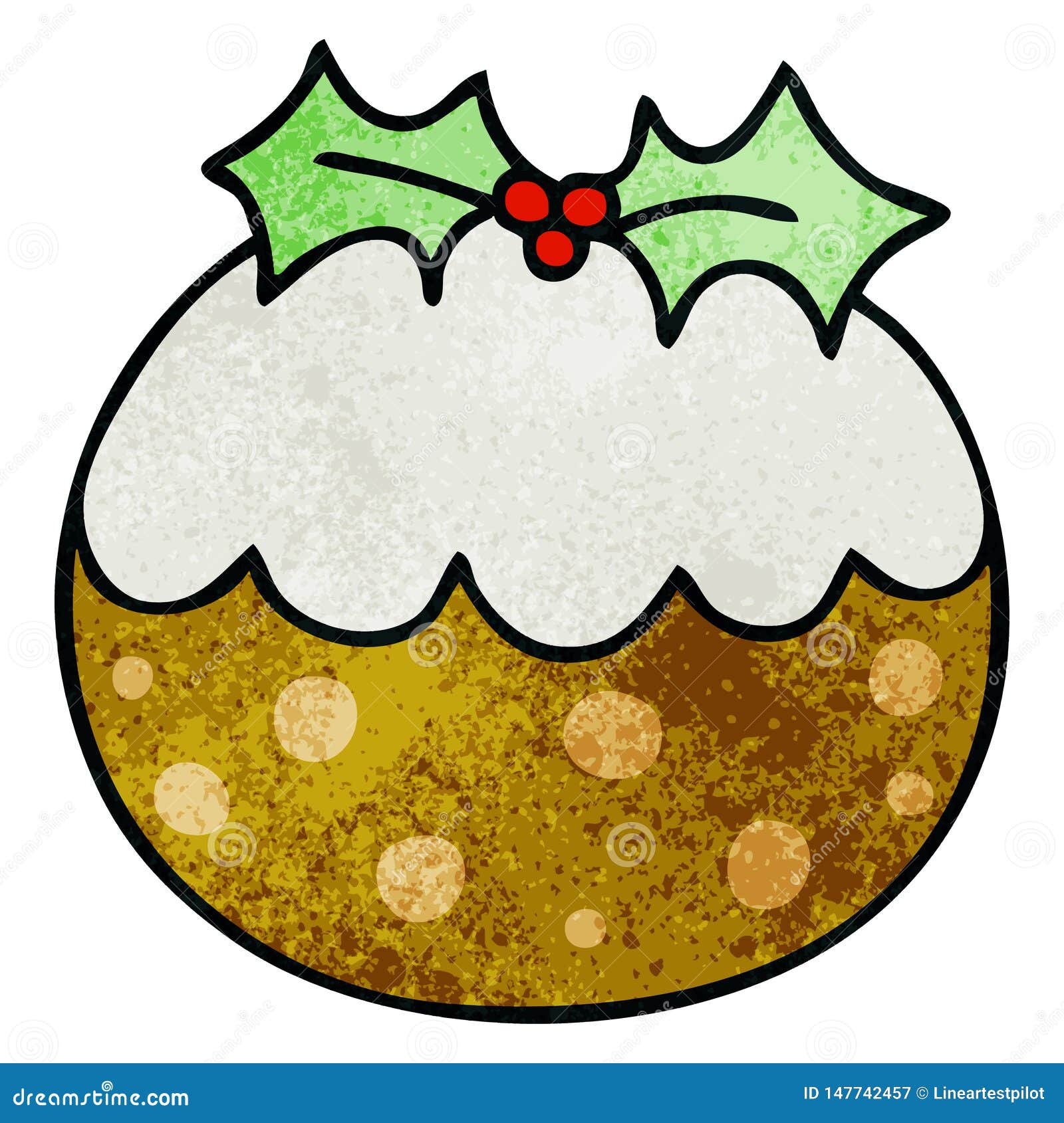 Quirky Hand Drawn Cartoon Christmas Pudding Stock Vector - Illustration ...