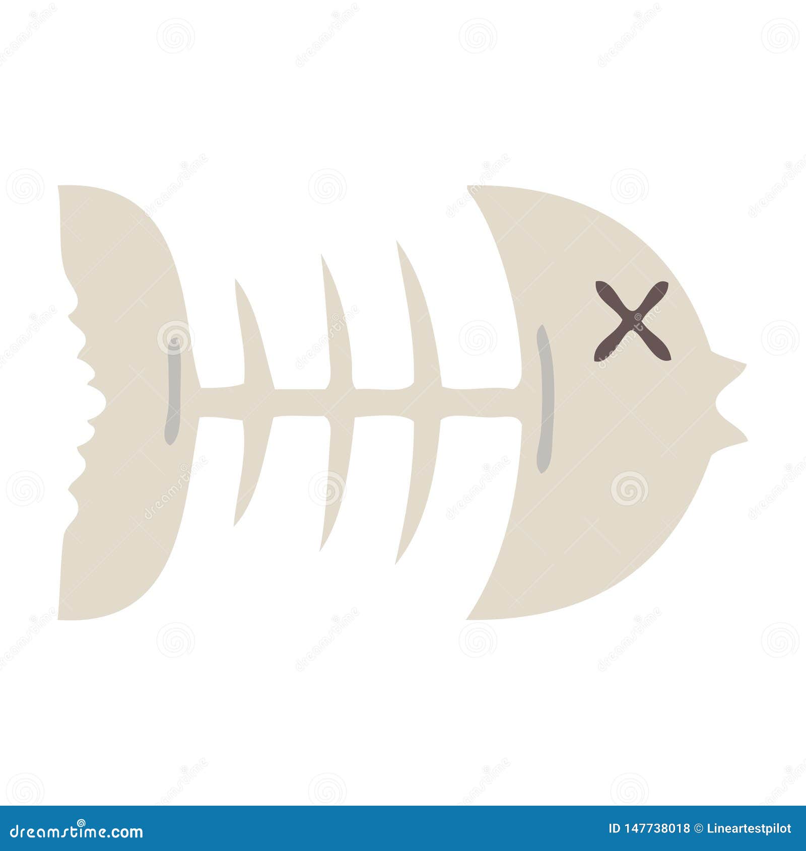 Quirky Hand Drawn Cartoon Dead Fish Bone Stock Vector - Illustration of ...