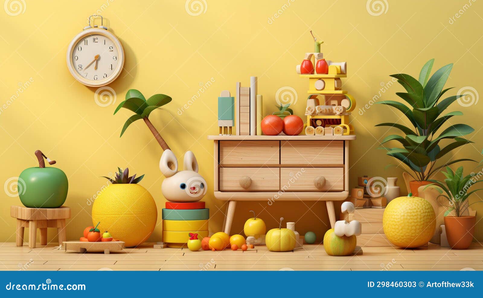 Quirky Objects Collage on Vibrant Yellow Tabletop Stock Illustration ...