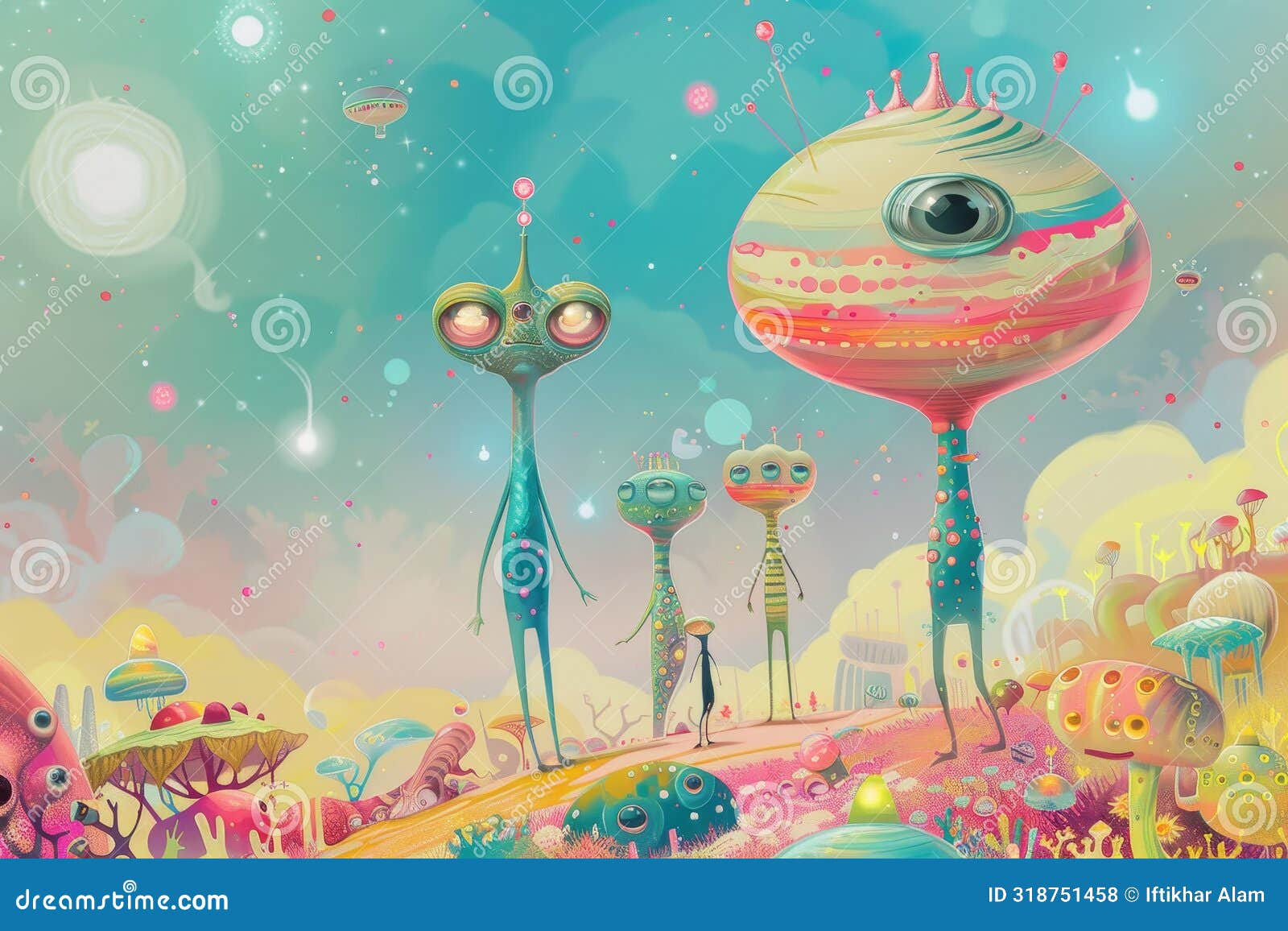 A Quirky Painting Depicting a Family of Aliens Embarking on an ... A Quirky Painting Depicting a Family of Aliens Embarking on an ...