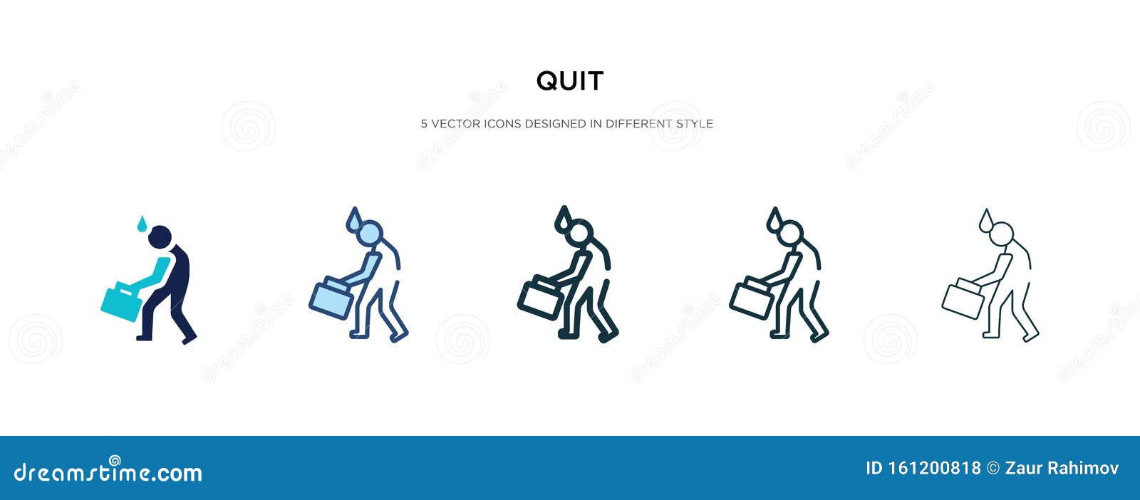 Quit Icon in Different Style Vector Illustration. Two Colored and Black ...