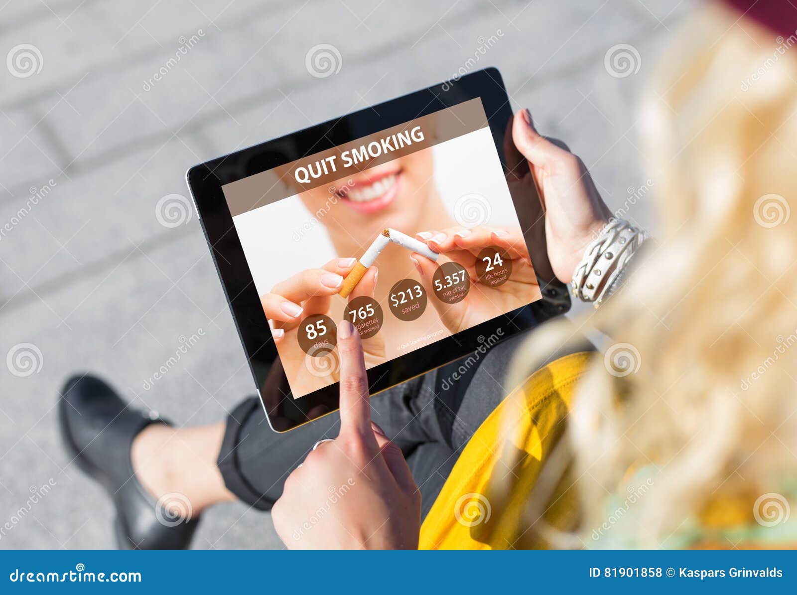 Quit Smoking app on tablet stock photo. Image of break - 81901858