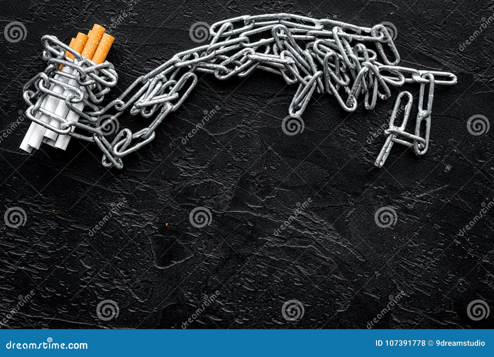 Quit Smoking. Cigarettes in Chains on Black Background Top View Space ...