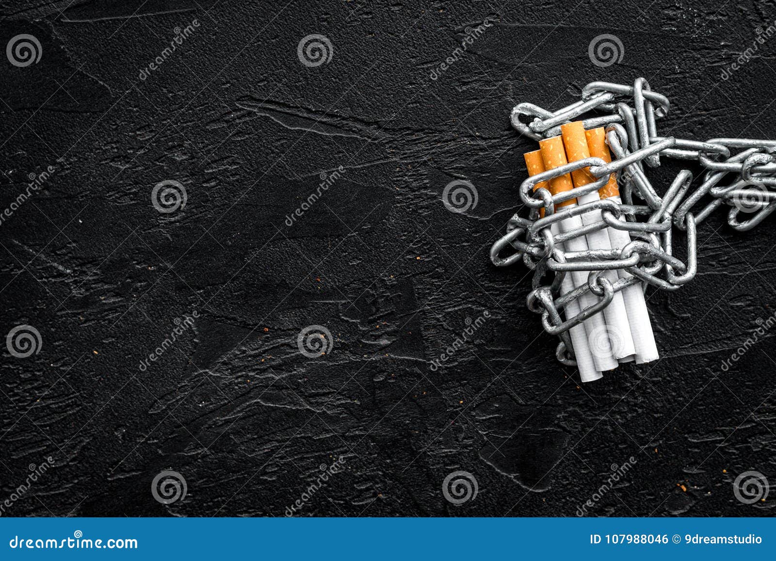Quit Smoking. Cigarettes in Chains on Black Background Top View Space ...